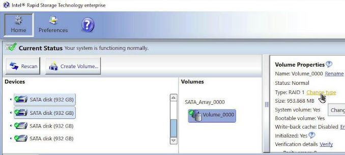 Migrasi RAID 1 ke RAID 5 menggunakan Intel RSTe