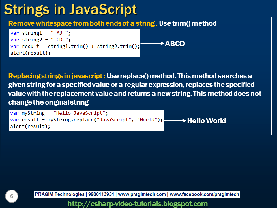 Sql Server Net And C Video Tutorial Strings In Javascript