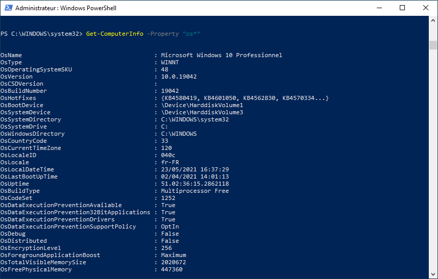 Informations sur le système avec Powershell (OS, hardware, CPU ...