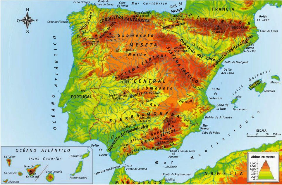 La ventana del curioso: MAPA FÍSICO DE LA PENÍNSULA IBÉRICA