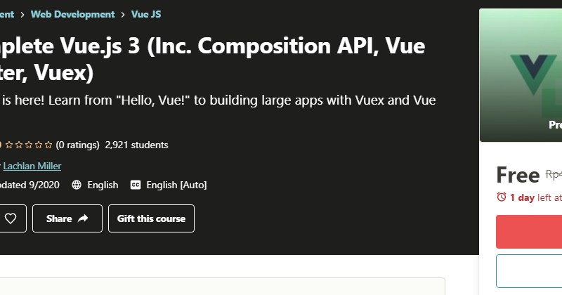 Free Complete Vue.js 3 (Inc. Composition API, Vue Router, Vuex) ~ E-learning for all