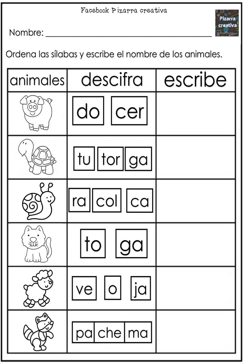 Cuaderno para Lectoescritura de Palabras | Materiales Educativos para ...