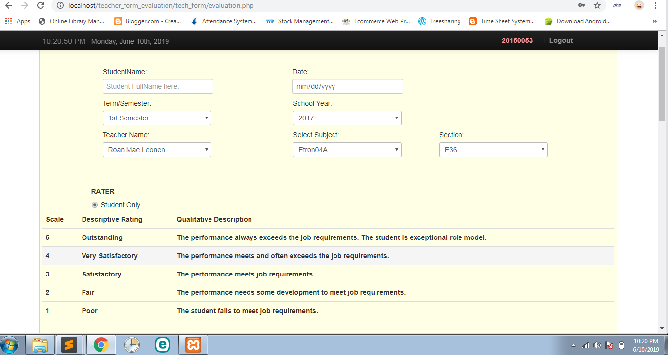 Teacher Evaluation System Using PHP+Mysqli