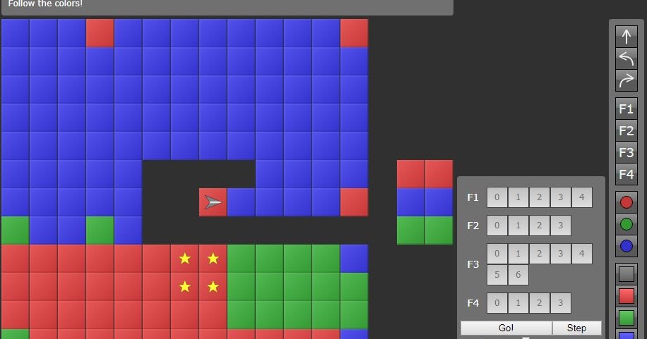 Robozzle Solutions: #Robozzle 9808 "Colorful Line"