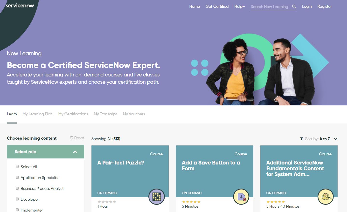 ServiceNow Learning portal