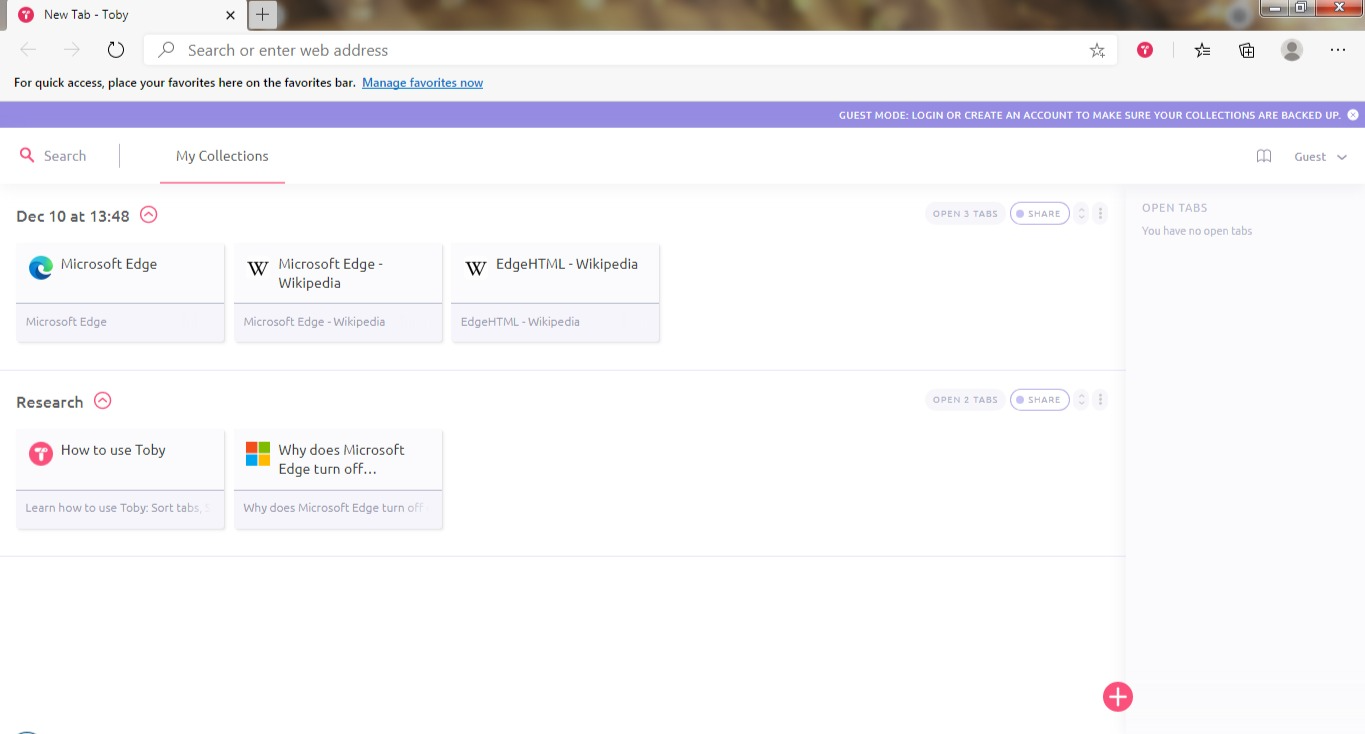 How to save open tabs for later in Microsoft Edge?