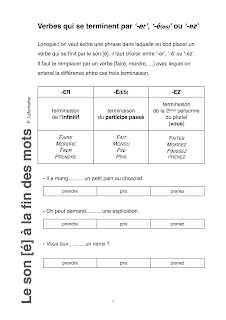 Des classes de français: Verbes qui se terminent par ‘-er’, ‘-é(es)’ ou ...
