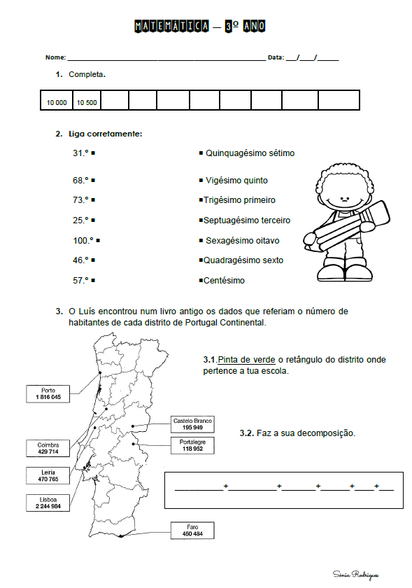 coisas que gosto de partilhar: Ficha de matemática - 3º ano