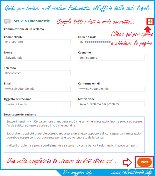 Inviare e-mail reclami Findomestic + fax e telefono