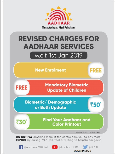 Revised charges for Aadhaar services w.e.f 01/01/2019 ~ Padasalai.Net ...