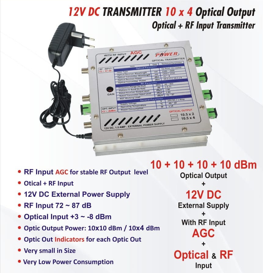 DC Optical Transmitter 10dbm X 4 With AGC