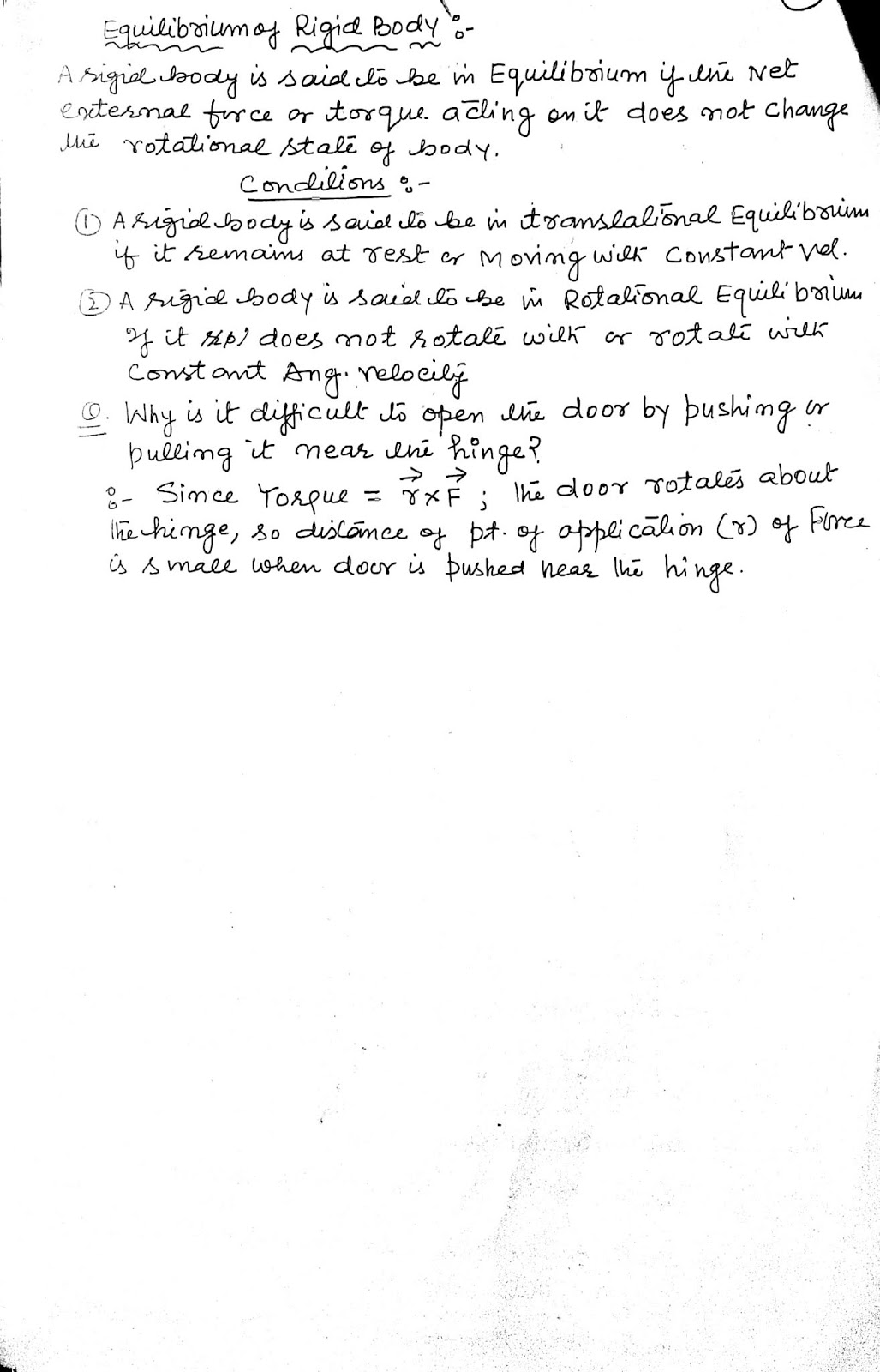 System of Particle and Rotational Motion 11th Class Handwritten Notes