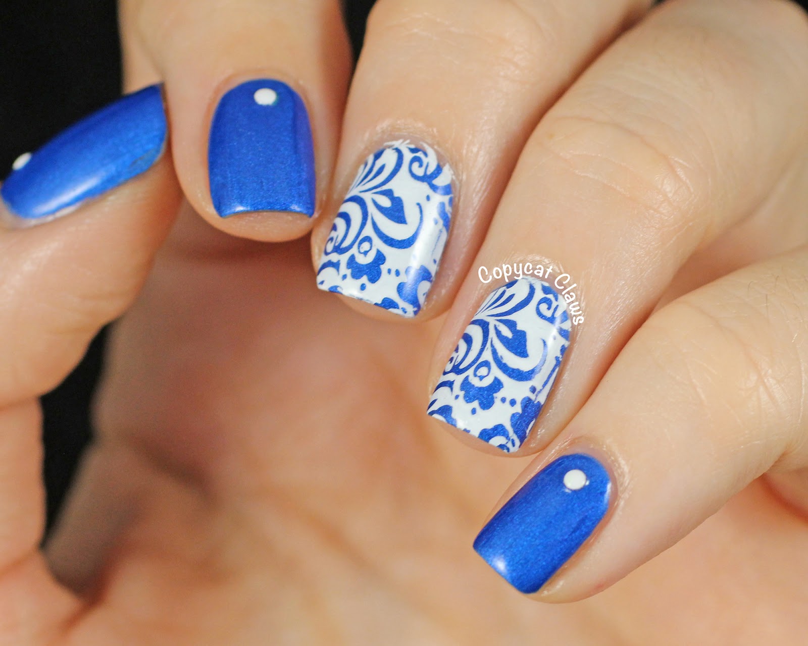 Copycat Claws: Blue & White Porcelain Nail Stamping & Mentality Brute