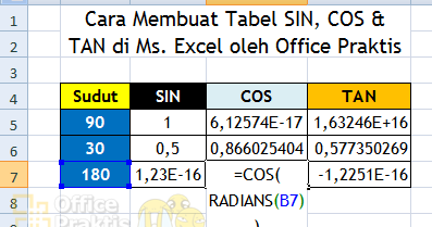 Cara Membuat Tabel SIN, COS & TAN di Ms. Excel - Office Praktis
