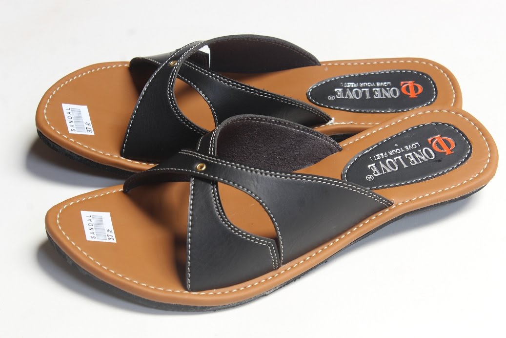 Grosir SAndal WAnita Nonslip Hitam Kokop Silang sandal Kulit sintetis ...