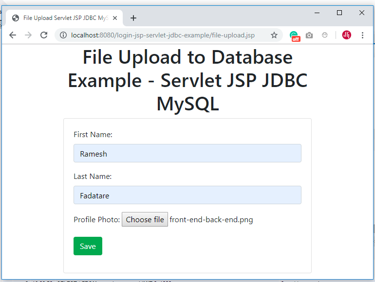Upload File to Database with Servlet,JSP,JDBC and MySQL using BLOB Upload File to Database with Servlet,JSP,JDBC and MySQL using BLOB