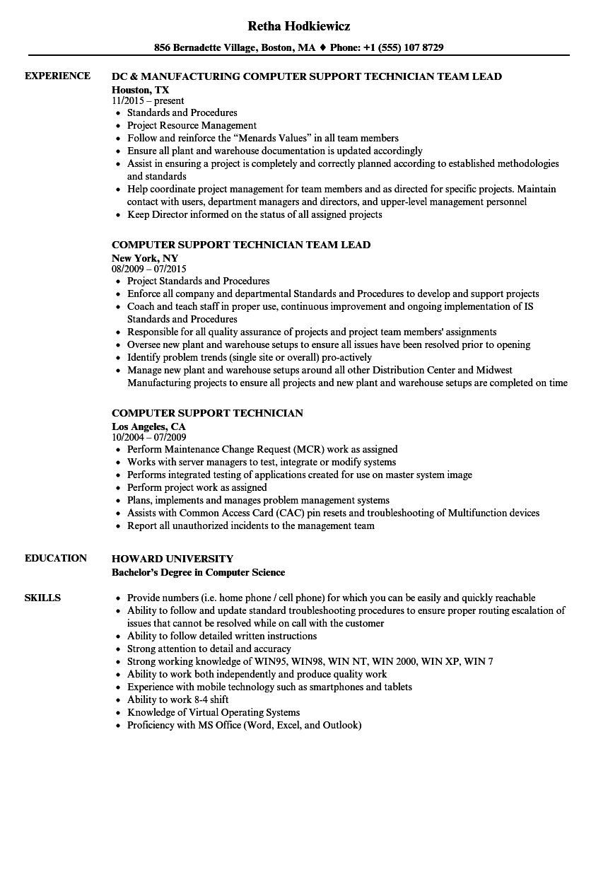 Support Technician Resume ~ Resume Letter
