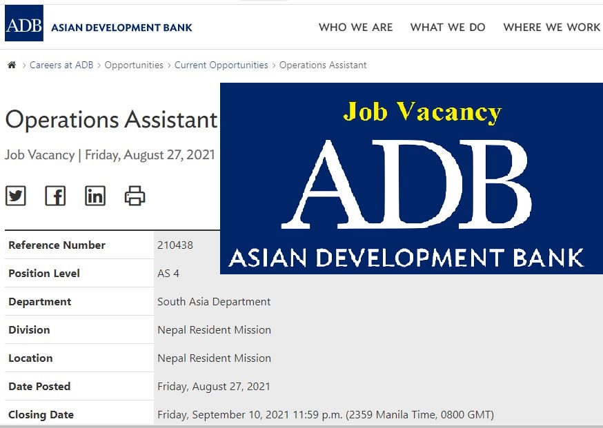 Asian Development Bank Vacancy Announcement for Operations Assistant ...