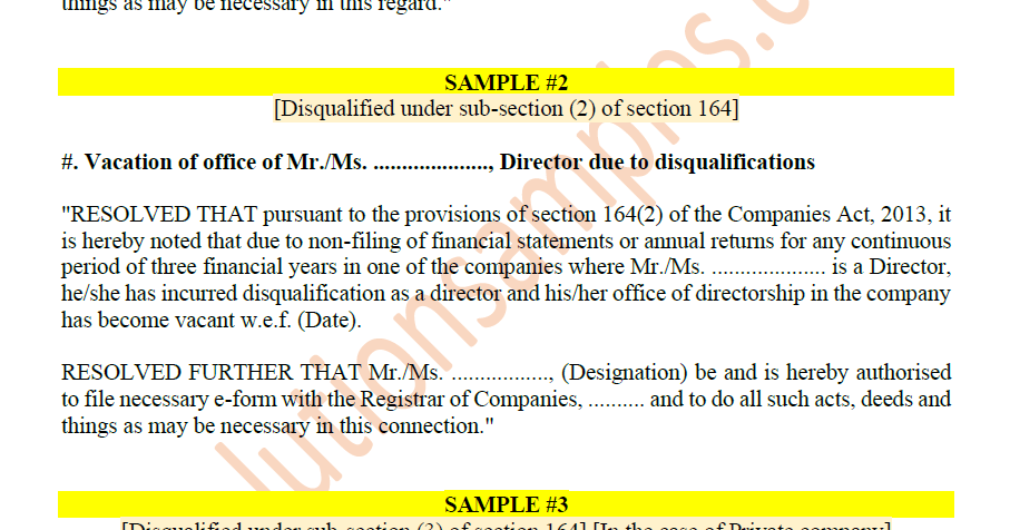 Board Resolution for Removal of Director Due to Disqualification