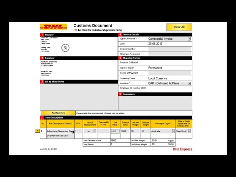 Dhl Shipment Form - Invoice Template