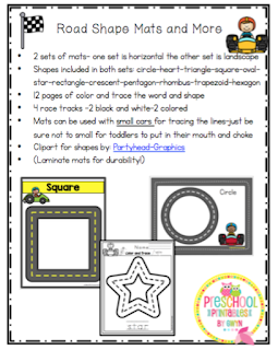 Road Shape Mats and More ~ Preschool Printables