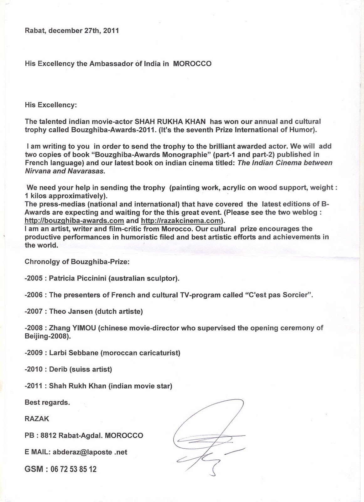 RAZAKcinema Letters Sent To Indian Embassy In Morocco About 7th razakcinema-letters-sent-to-indian-embassy-in-morocco-about-7th