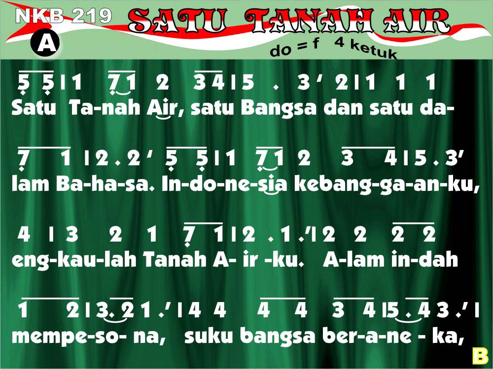 Lirik dan Not NKB 219 Satu Tanah Air