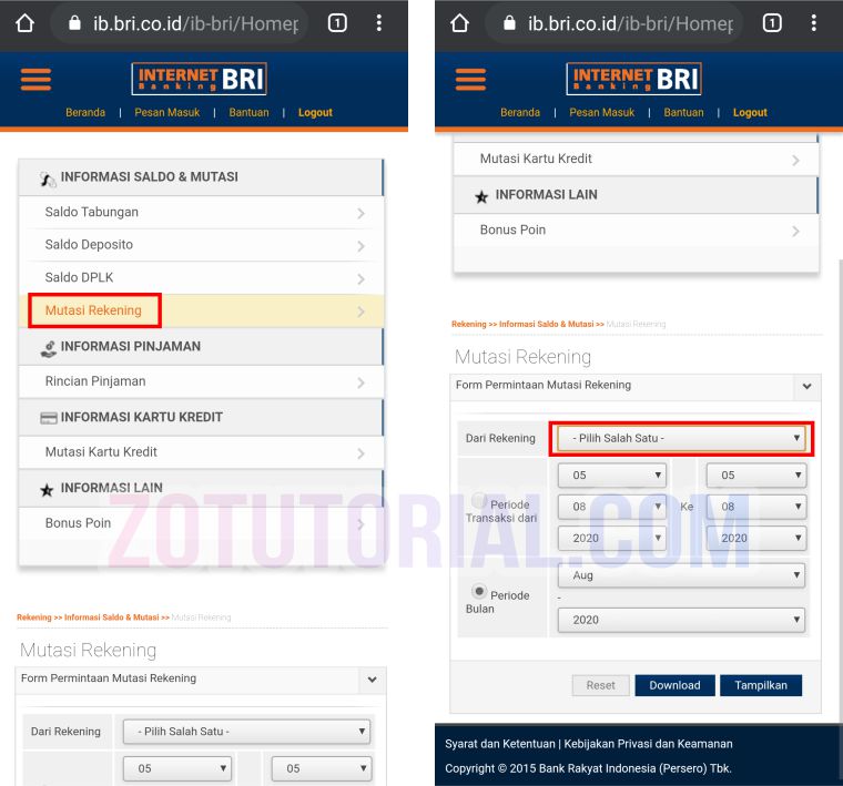 Cara Melihat Mutasi Rekening Bank BRI via Internet Banking (iBanking ...