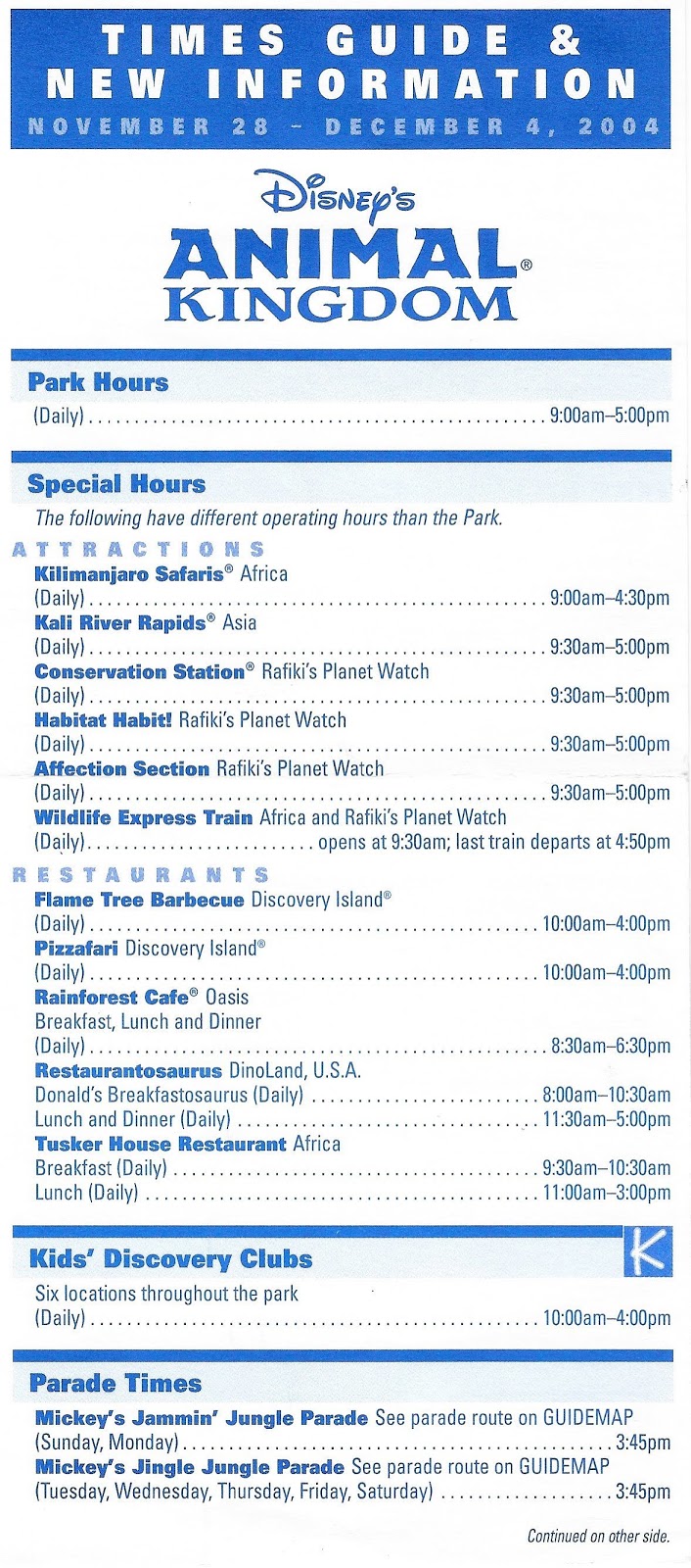 Disney's Animal Kingdom Times Guide November 28-December 4 2004