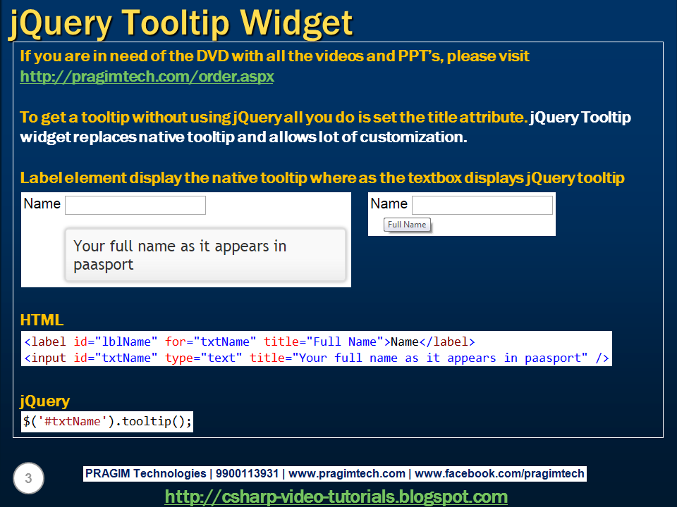 Sql Server Net And C Video Tutorial Jquery Tooltip Widget