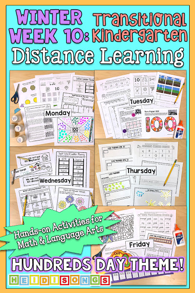 HUNDREDS DAY THEME! Distance Learning Packets for TK - Winter WEEK 10!
