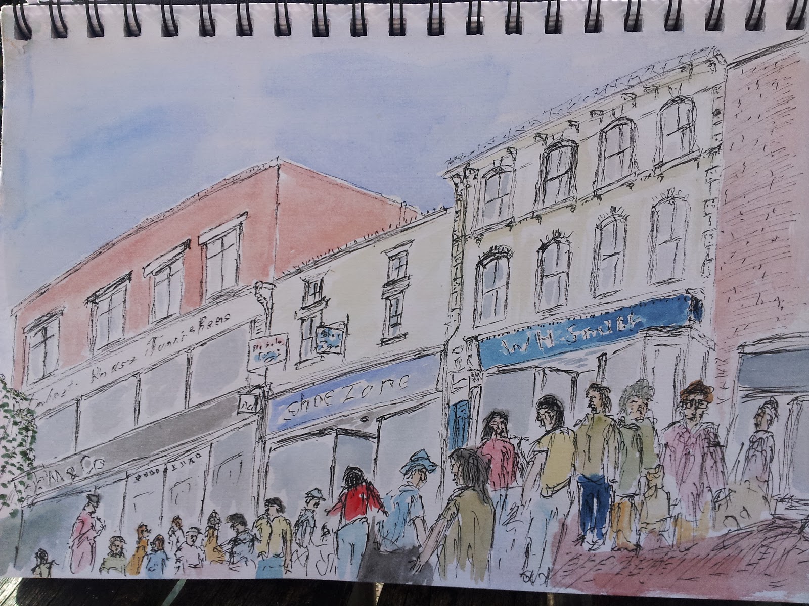 thanetonline: A Pen and Watercolour Sketch of Deal High Street in Kent.