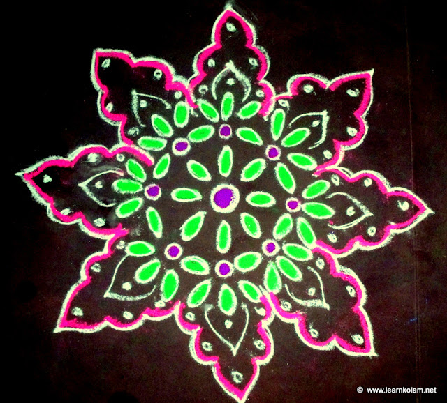 Easy free hand flower kolam with colouring