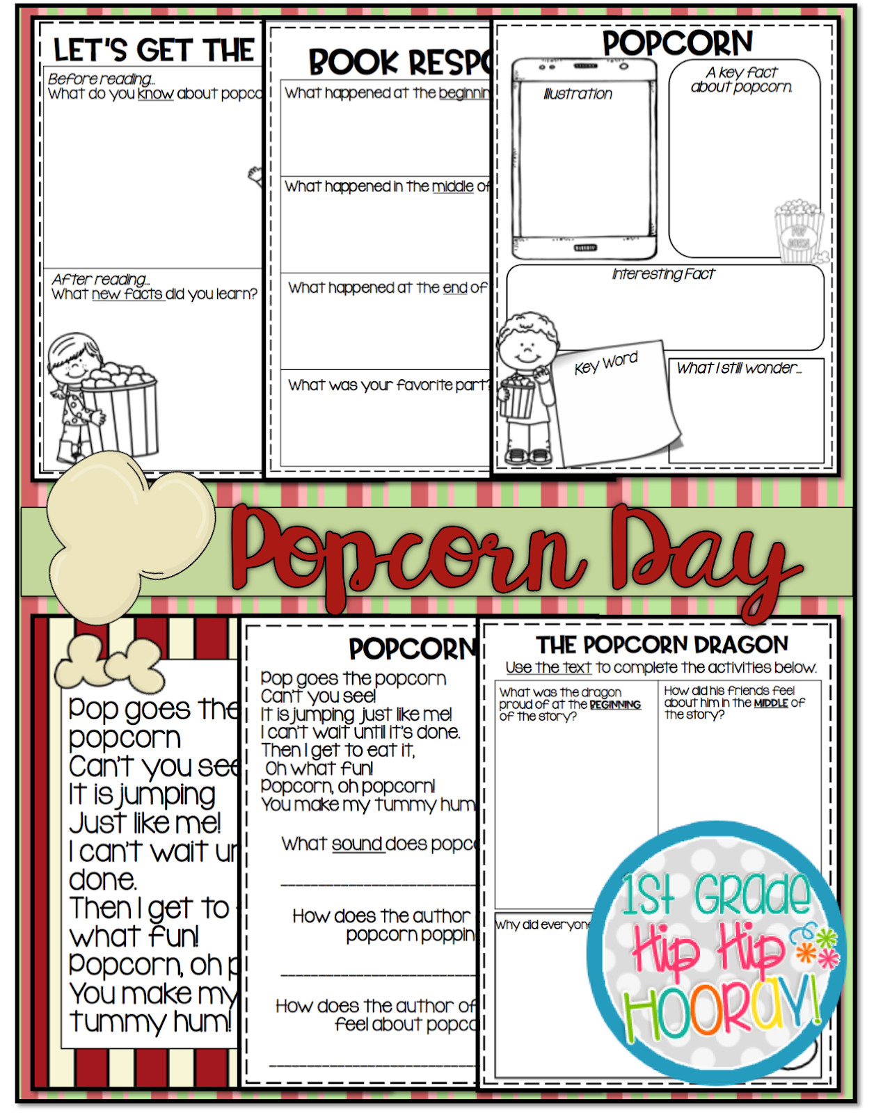 1st Grade Hip Hip Hooray!: Popcorn Day...Paper Pencil or Distance Learning