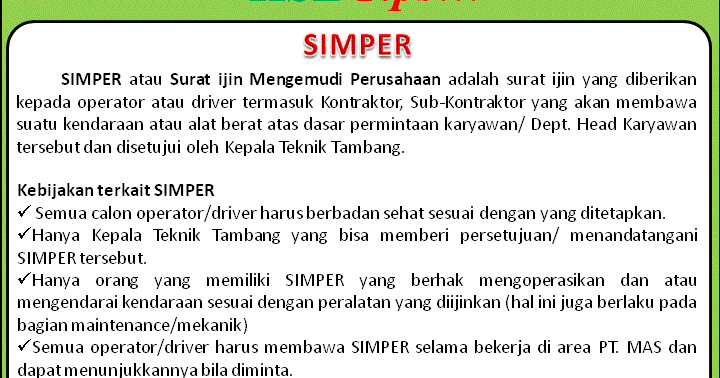 Safety Tips (Surat Ijin Mengemudi Perusahaan - SIMPER) | Health, Safety ...