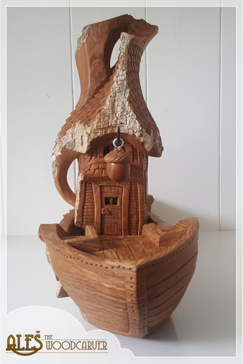 Ales the woodcarver: Whimsical cottonwood bark Boat
