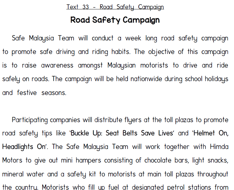 Passionate Teacher Tools: Text 33 - Road Safety Campaign (With Activities)