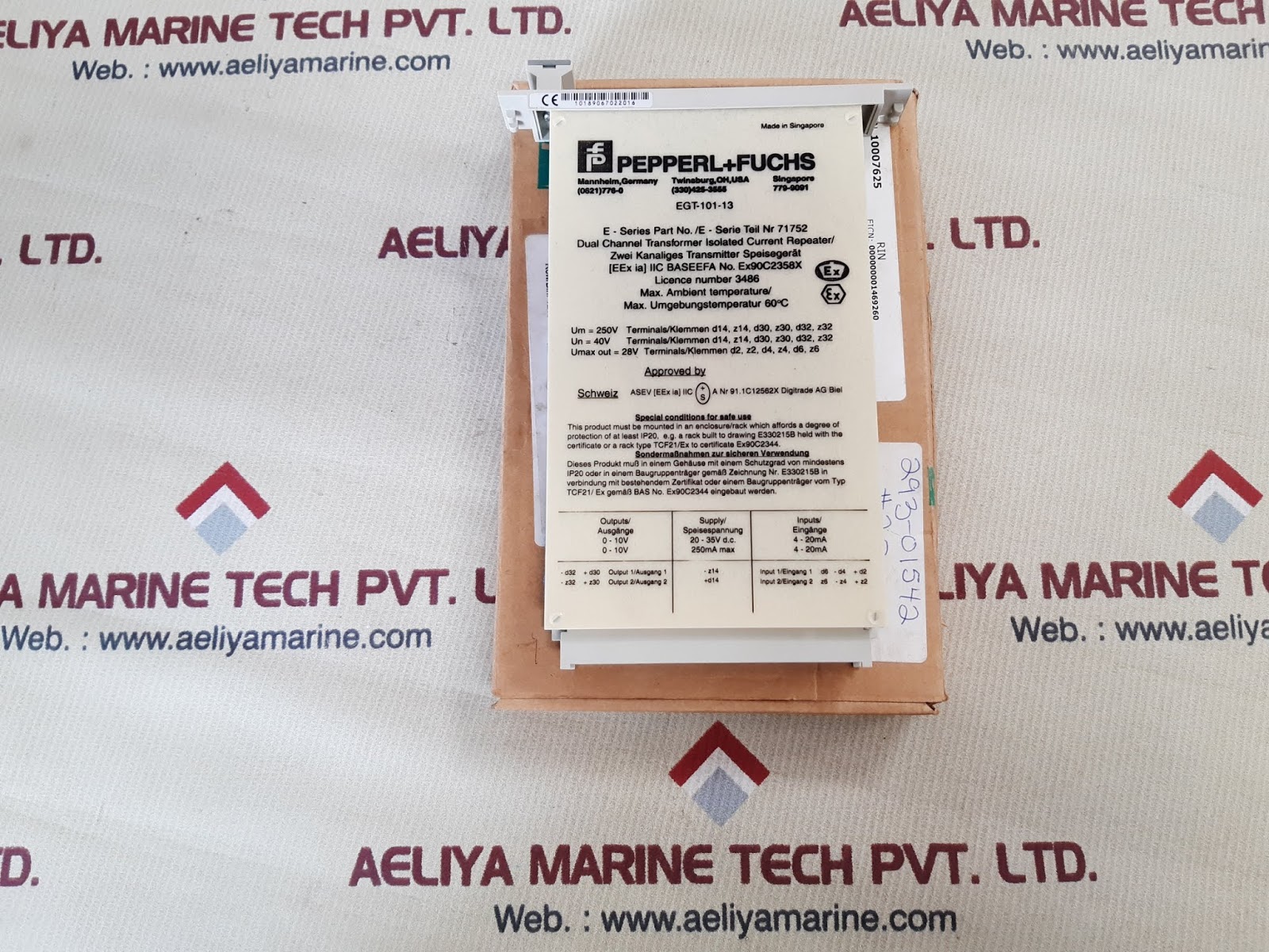 PEPPERL+FUCHS EGT-101-13 DUAL CHANNEL TRANSFORMER ISOLATED CURRENT REPEATER - Aeliya Marine