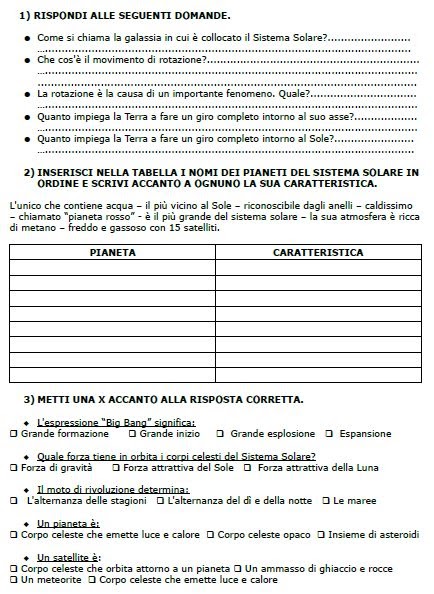 VERIFICA SUL SISTEMA SOLARE E MOTI TERRESTRI - classe quinta ...