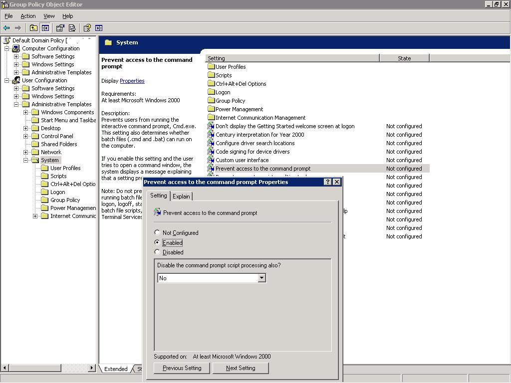 System Administration: Disable Command Prompt Group Policy System Administration: Disable Command Prompt Group Policy
