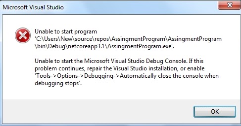 Microsoft Visual Studio 2019 generate error when run project program ...