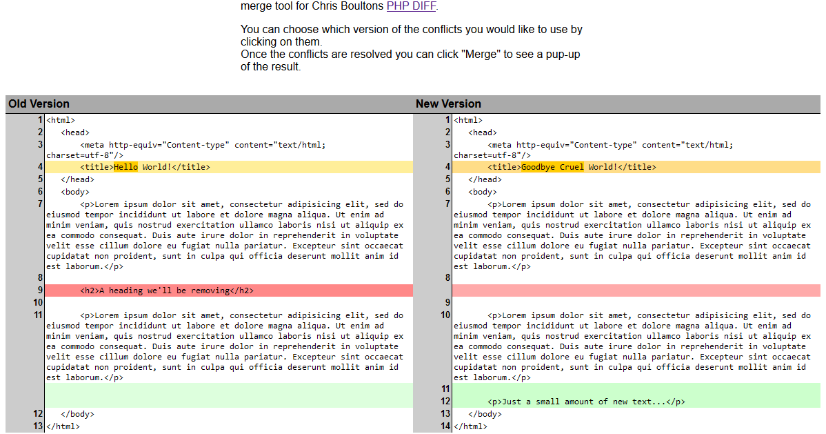 Compare & Merge การรวมโค้ดที่ตรวจสอบความแตกต่างด้วย PHP + jQuery