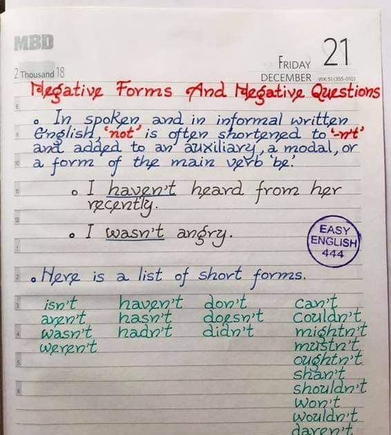 Negative Forms and Negative Questions ~ EASY ENGLISH 444