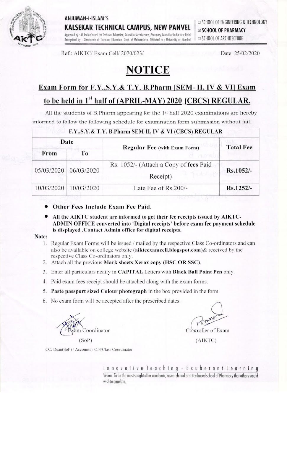 EXAM-CELL NOTICE BOARD: NOTICE- SOA & SOP- EXAM FORM - 1ST HALF OF 2020 ...