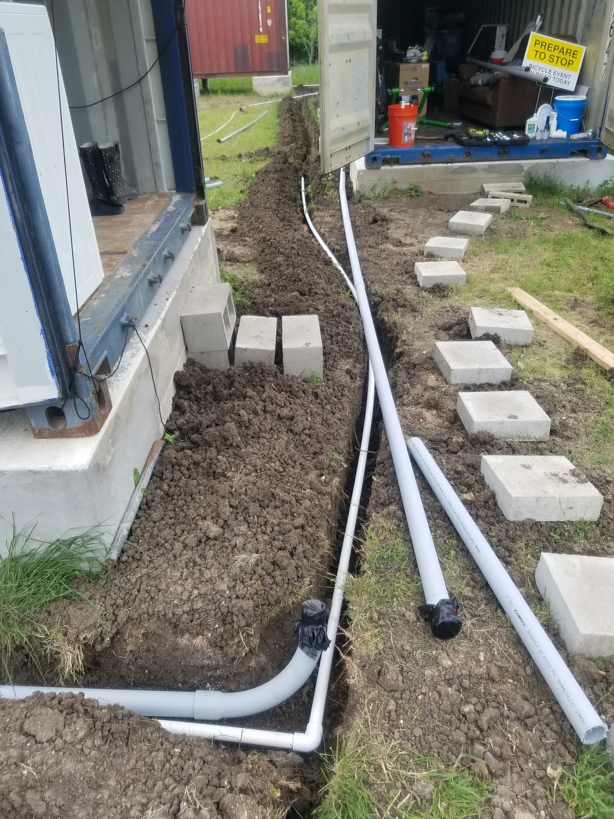 Electrical conduit and PVC pipes are ready for 2 containers