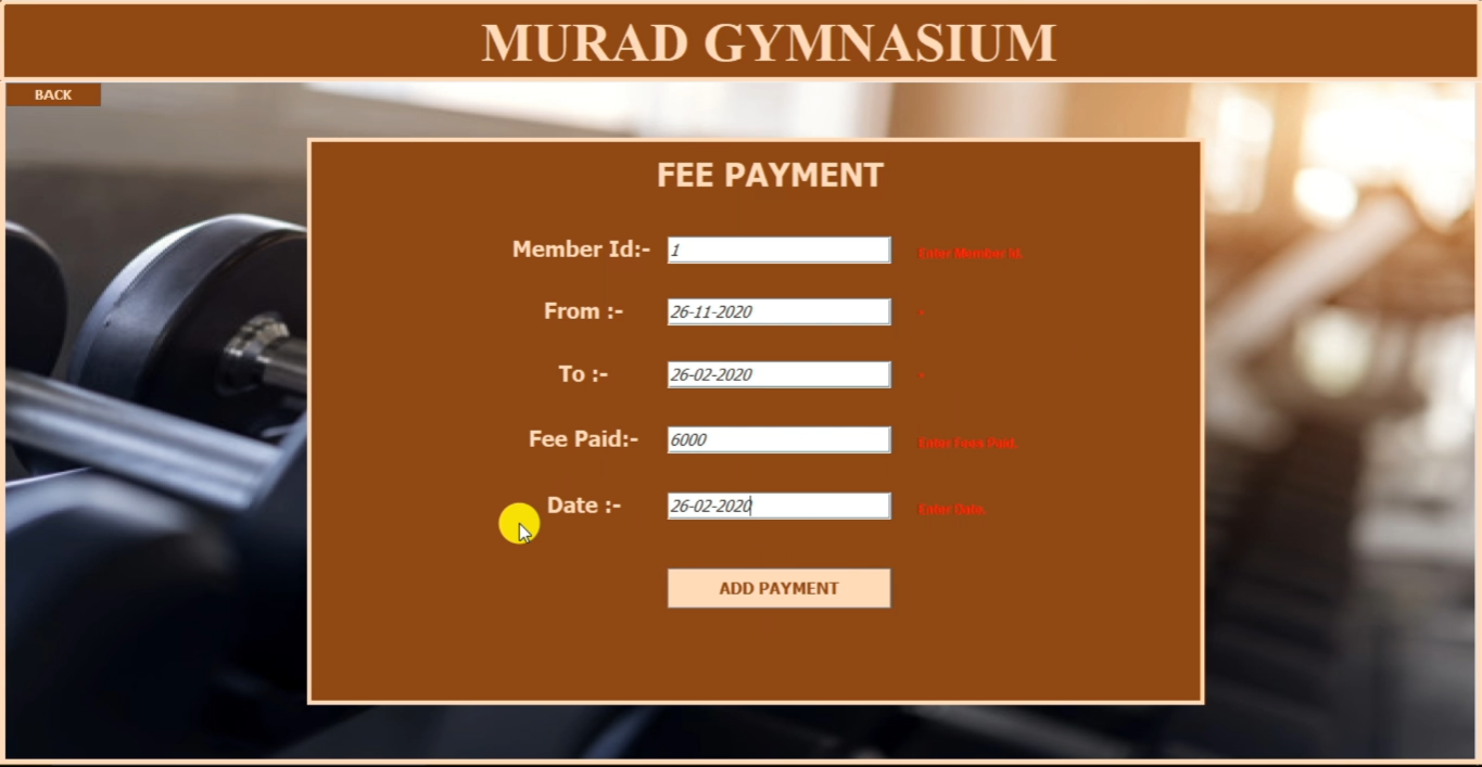 Gym Management System Project using Java and MySQL