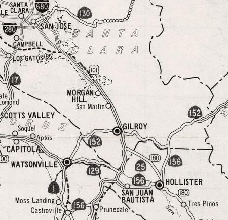 Former US Route 101 and California State Route 152 in Gilroy