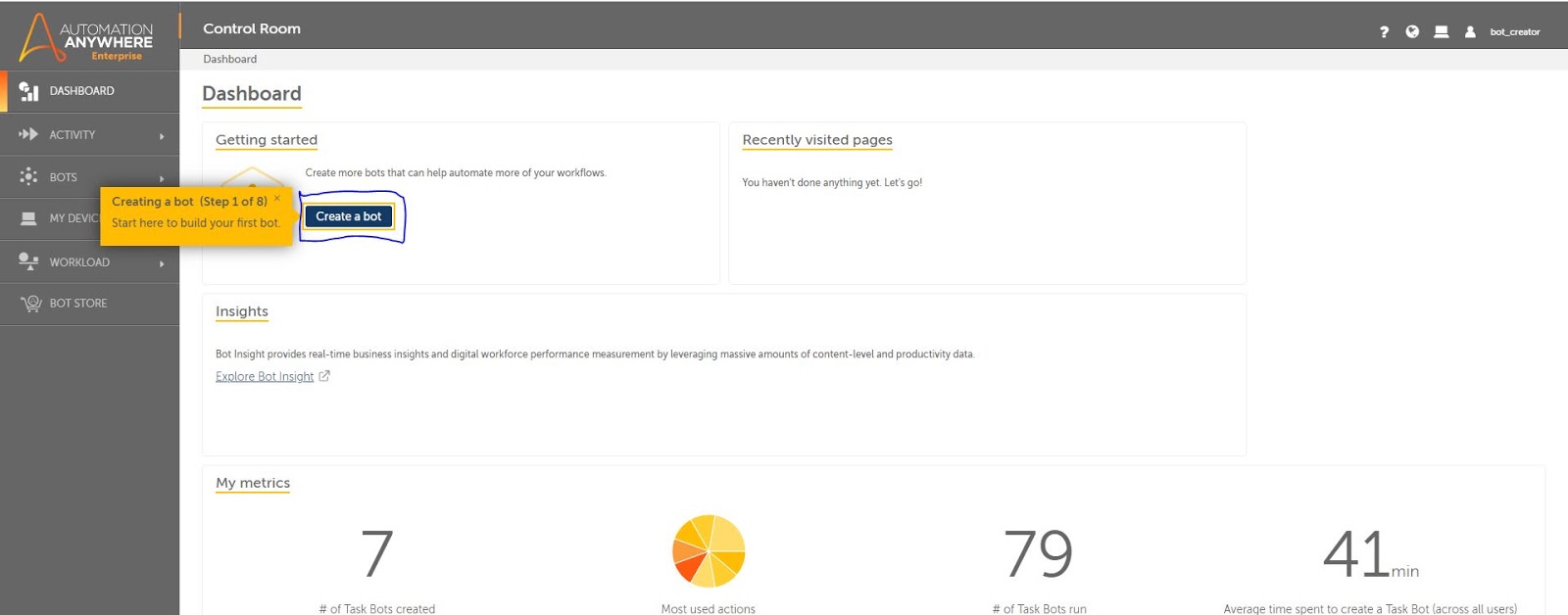 Bot Creator Interface and Analyze command