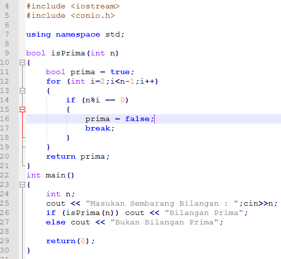 Die Santo Blog: Program Menentukan Bilangan Prima atau Bukan Dengan C++ Die Santo Blog: Program Menentukan Bilangan Prima atau Bukan Dengan C++