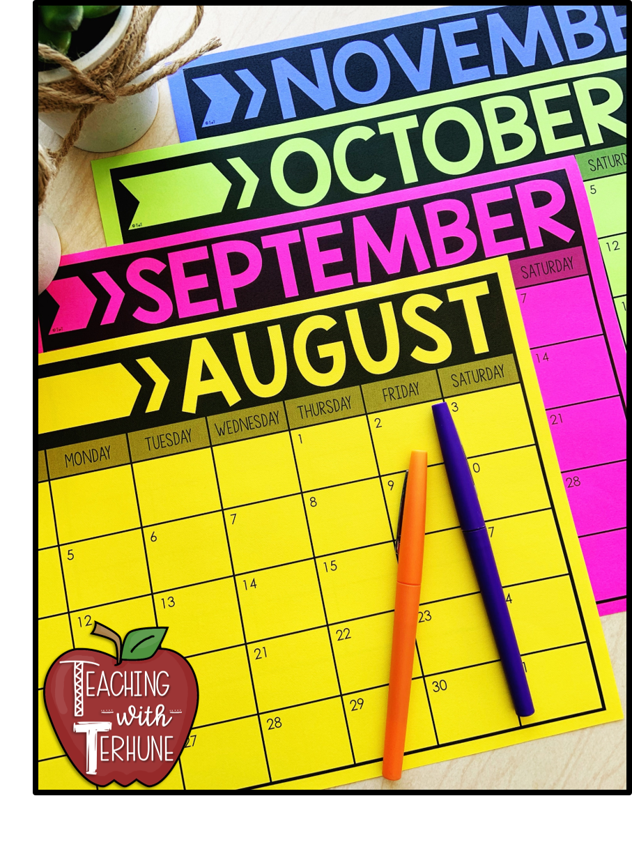 Teaching With Terhune: EDITABLE MONTHLY CLASSROOM CALENDARS